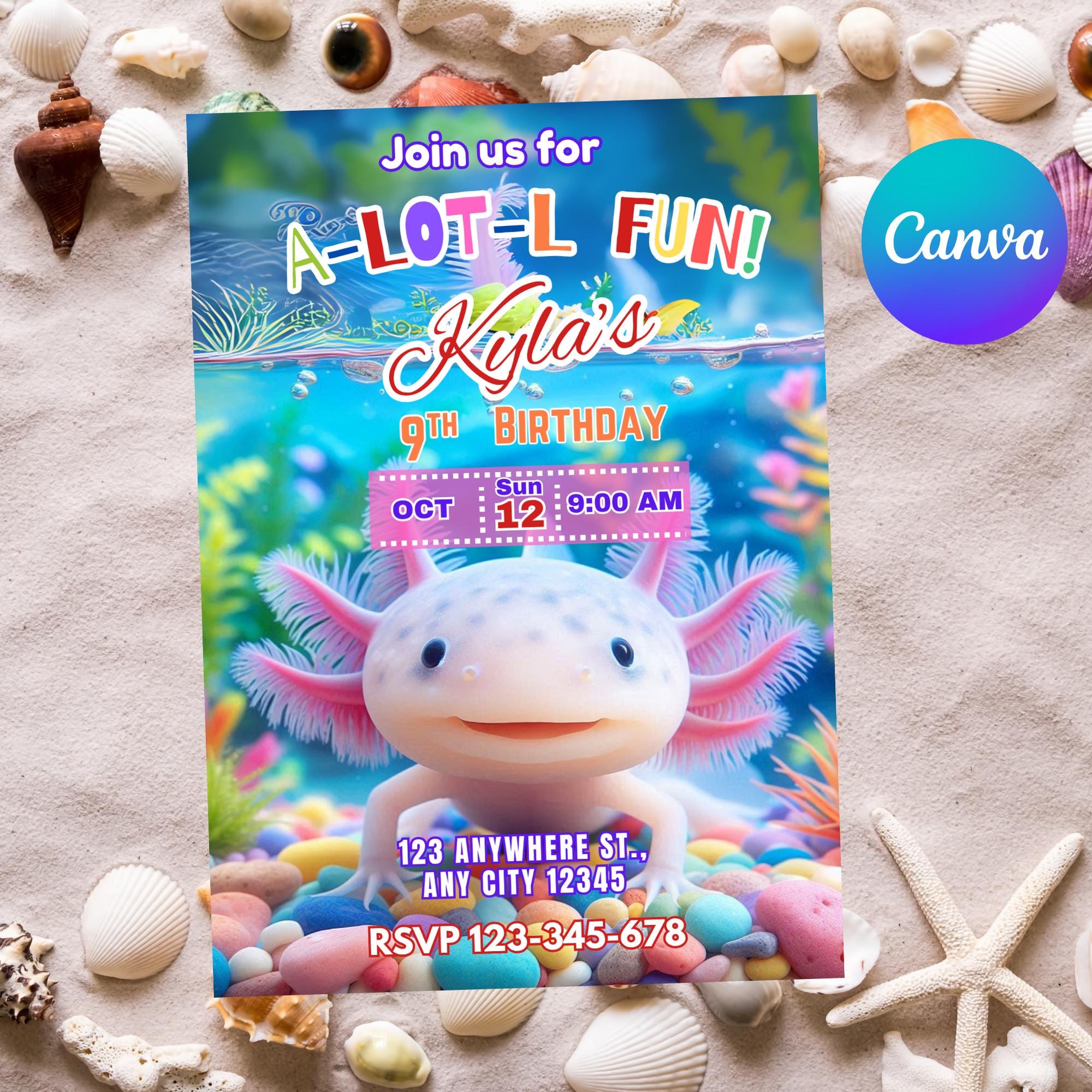 Axolotl Birthday Invitation Template Axolotl Birthday Invitation Under ...