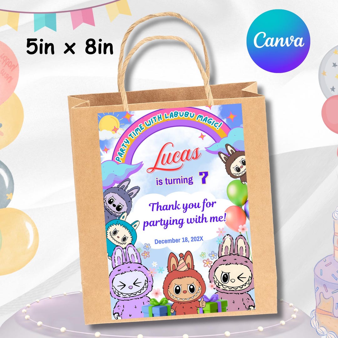 Labubu Birthday Gift Bag Labels Labubu Printable Tags Editable Thank ...