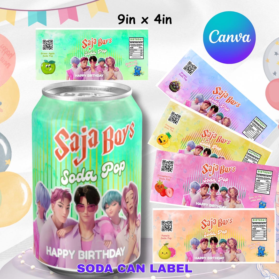 Kpop Demon Hunters Soda Can Labels, Birthday Party Drink Wrappers ...