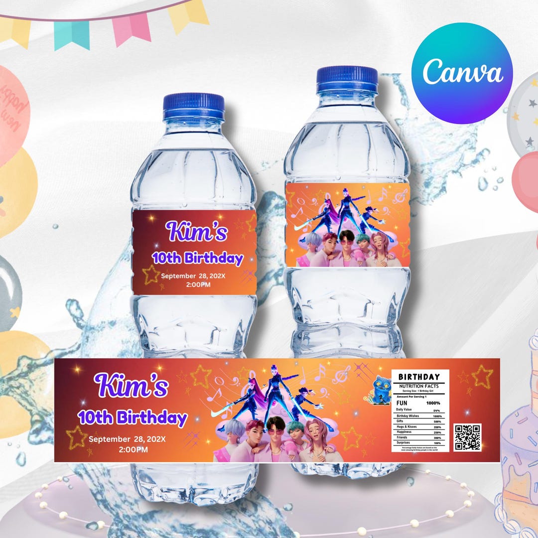 Kpop Demon Hunter Birthday Water Bottle Labels, Huntrix Saja Boys ...