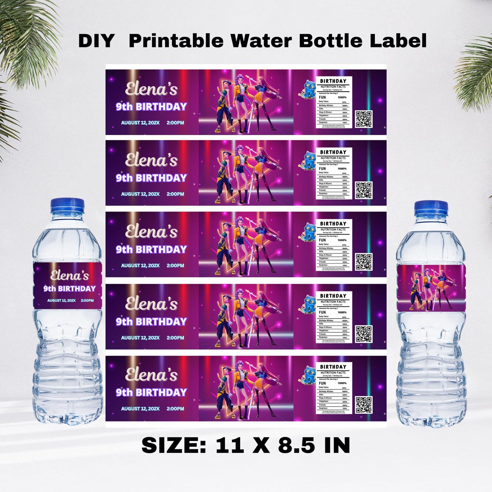 Kpop Demon Hunter Water Bottle Labels, Birthday Party Favor (canva ...