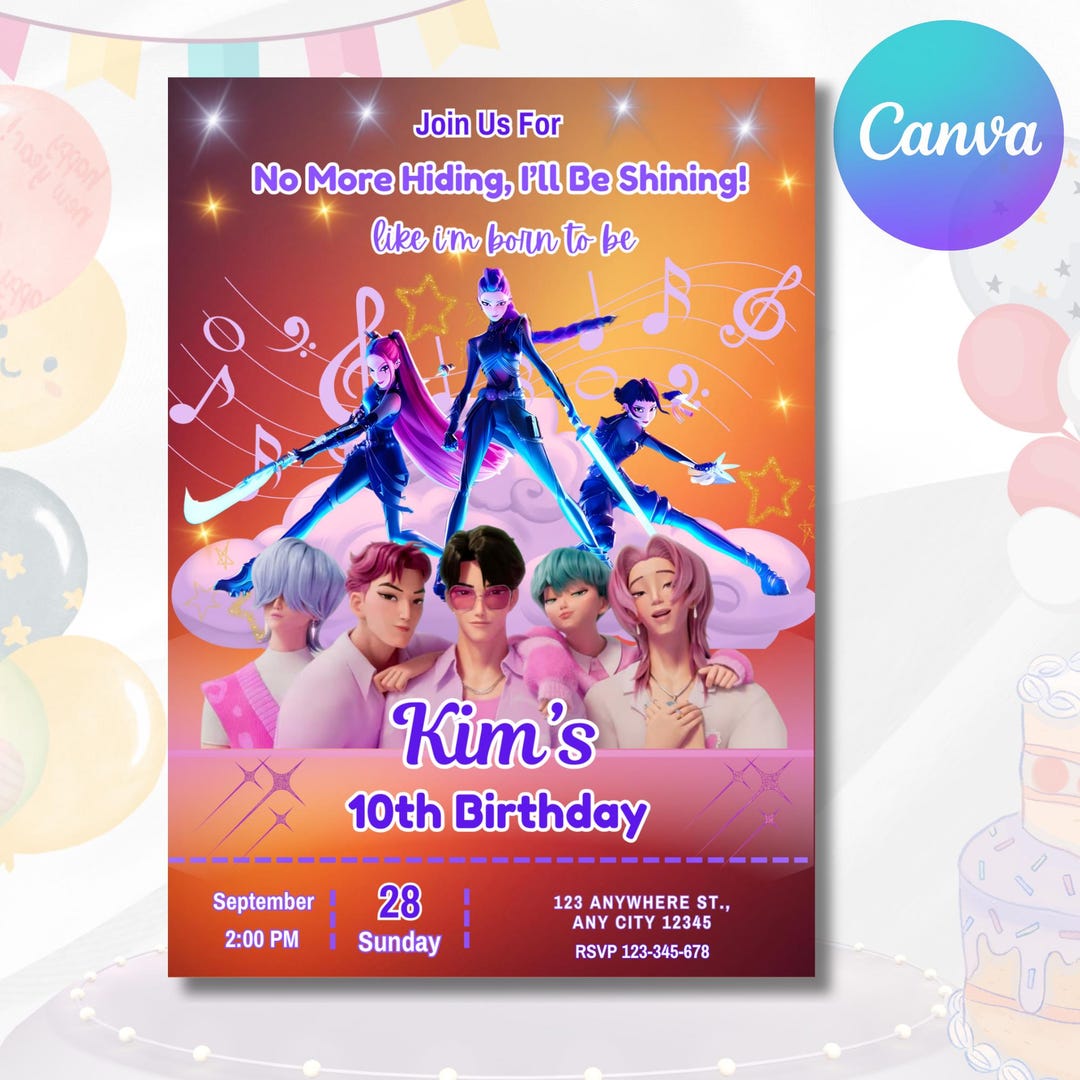 Kpop Demon Hunters Birthday Invitation Saja Boys Invite K-pop Huntrix ...