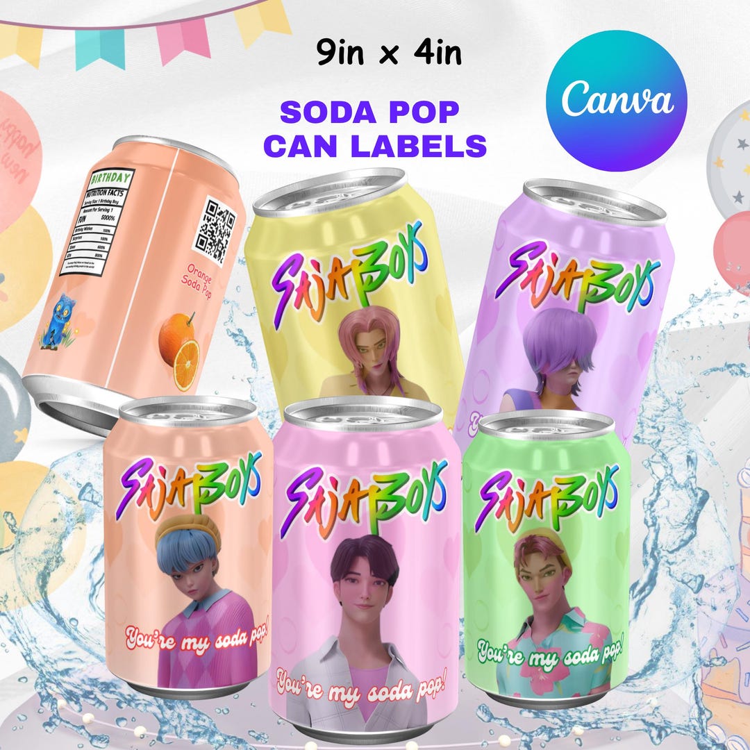 Kpop Saja Boys Soda Can Labels, Demon Hunter Birthday Party Wrappers ...