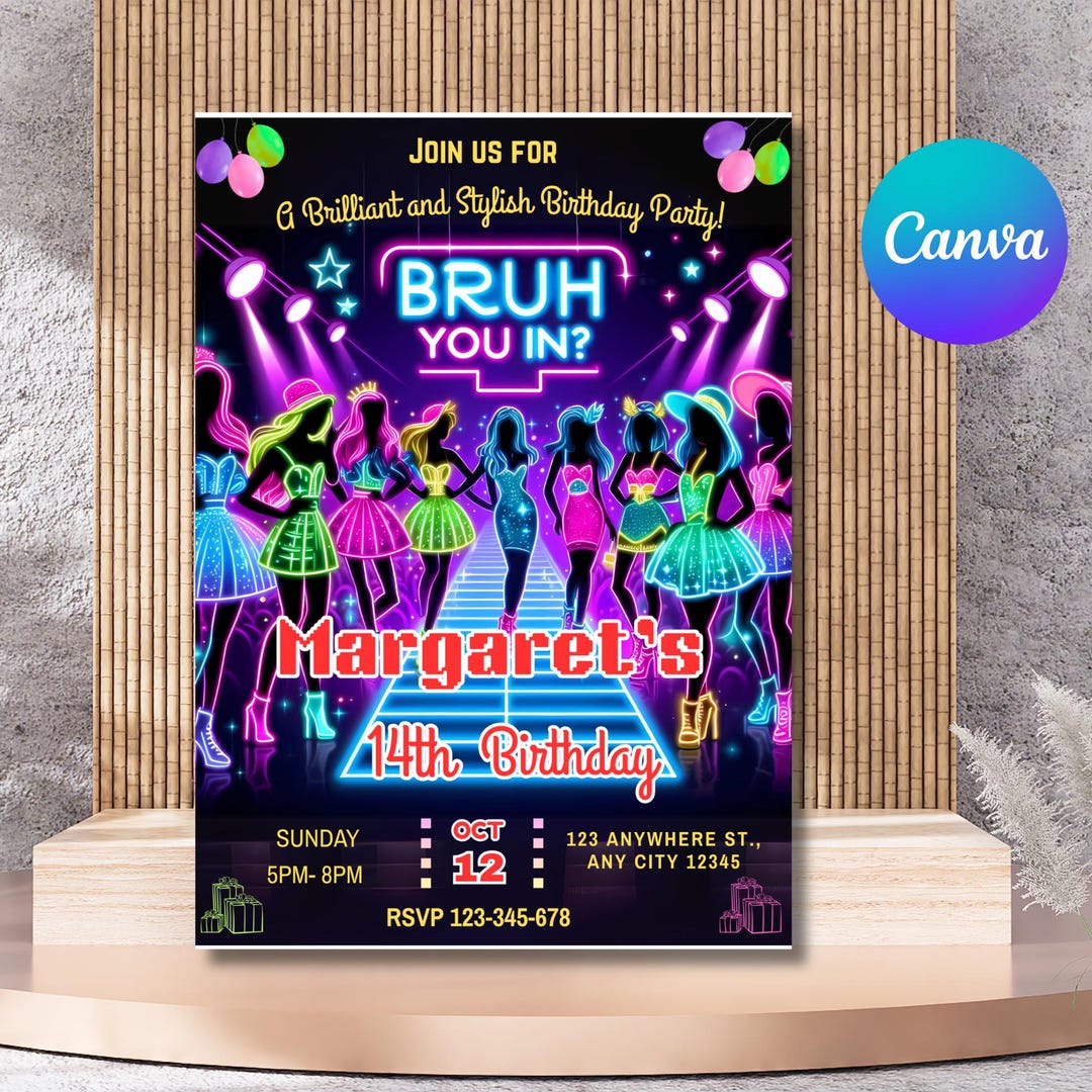 Fashion-themed Birthday Invitation Editable Party Invite Stylish ...