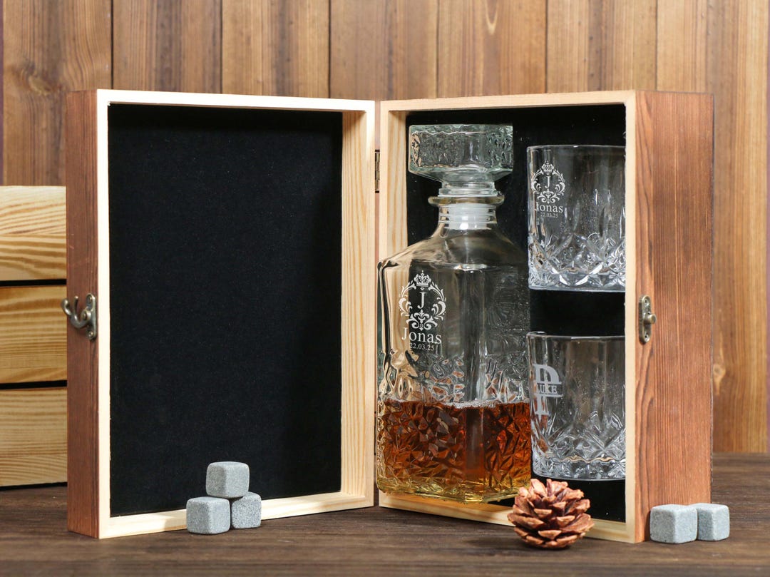 Personalized Whiskey Decanter Set and Glasses With Gift Box, Custom ...