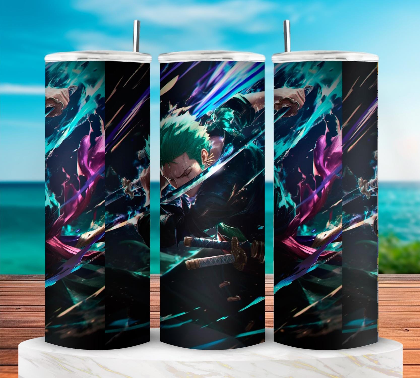 Zoro Anime Tumbler 20oz | One Piece Inspired Stainless Steel Travel ...