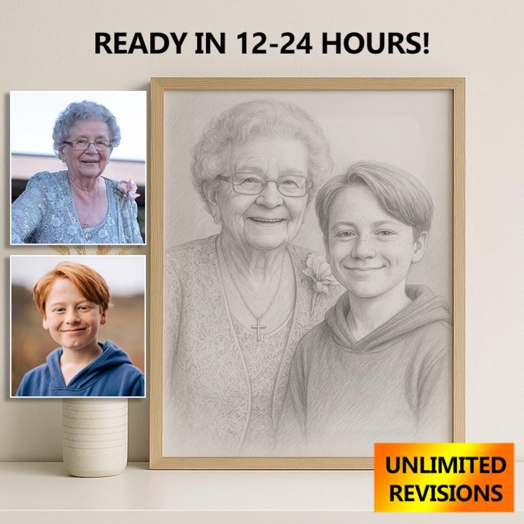 Custom Pencil Sketch From Photo Memorial Portrait Deceased Loved Ones ...