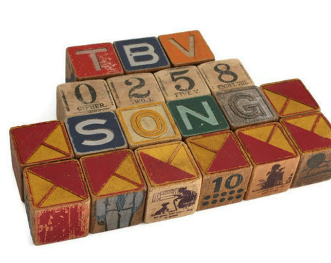 Antique Wood Blocks, Vintage Children's Wooden Blocks, Antique Toy ...