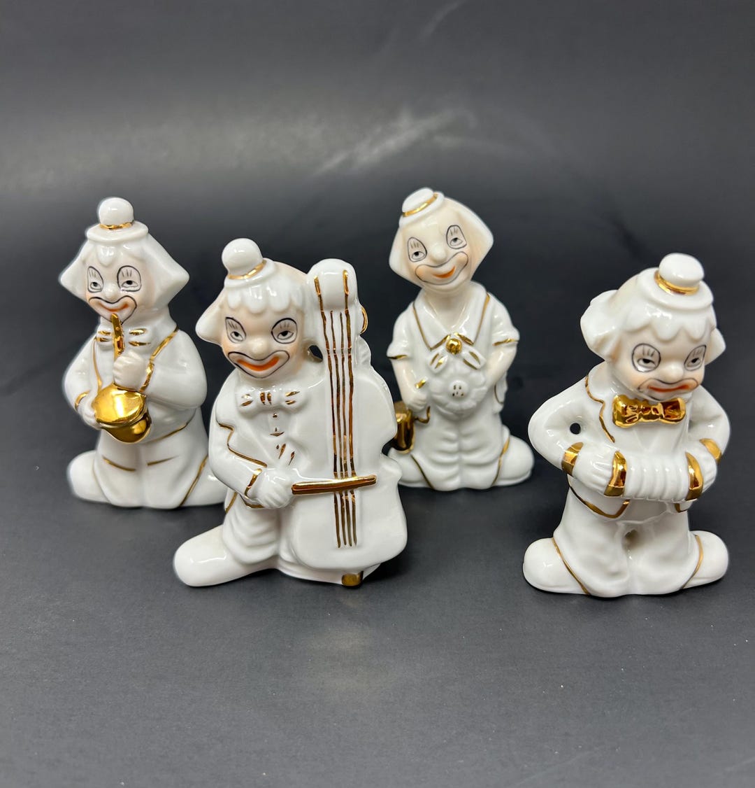 CLOWN MUSICIANS FIGURINES Set of 4 Monti Piero Designed in Spain White ...