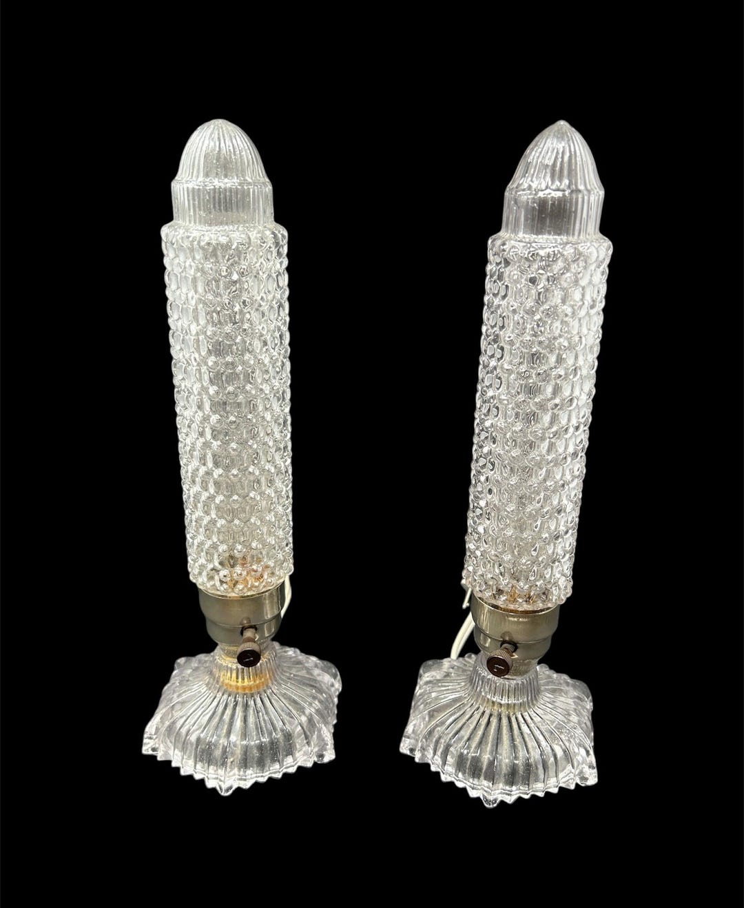 GLASS TORPEDO LAMPS Set of 2 Art Deco Style Skyscraper Vintage Lights ...