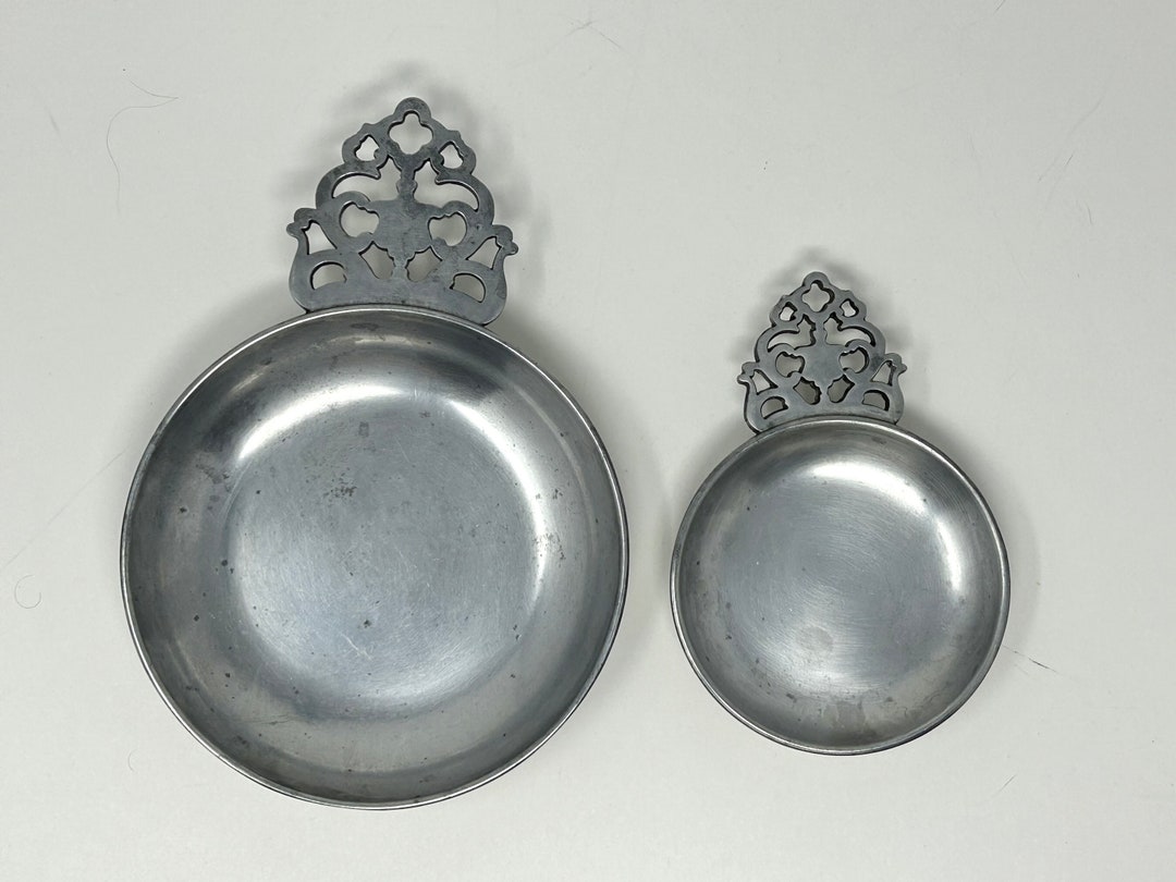 STEDE PORRINGER BOWLS Set of 2 Vintage Pewter Filigree Handles Horse ...