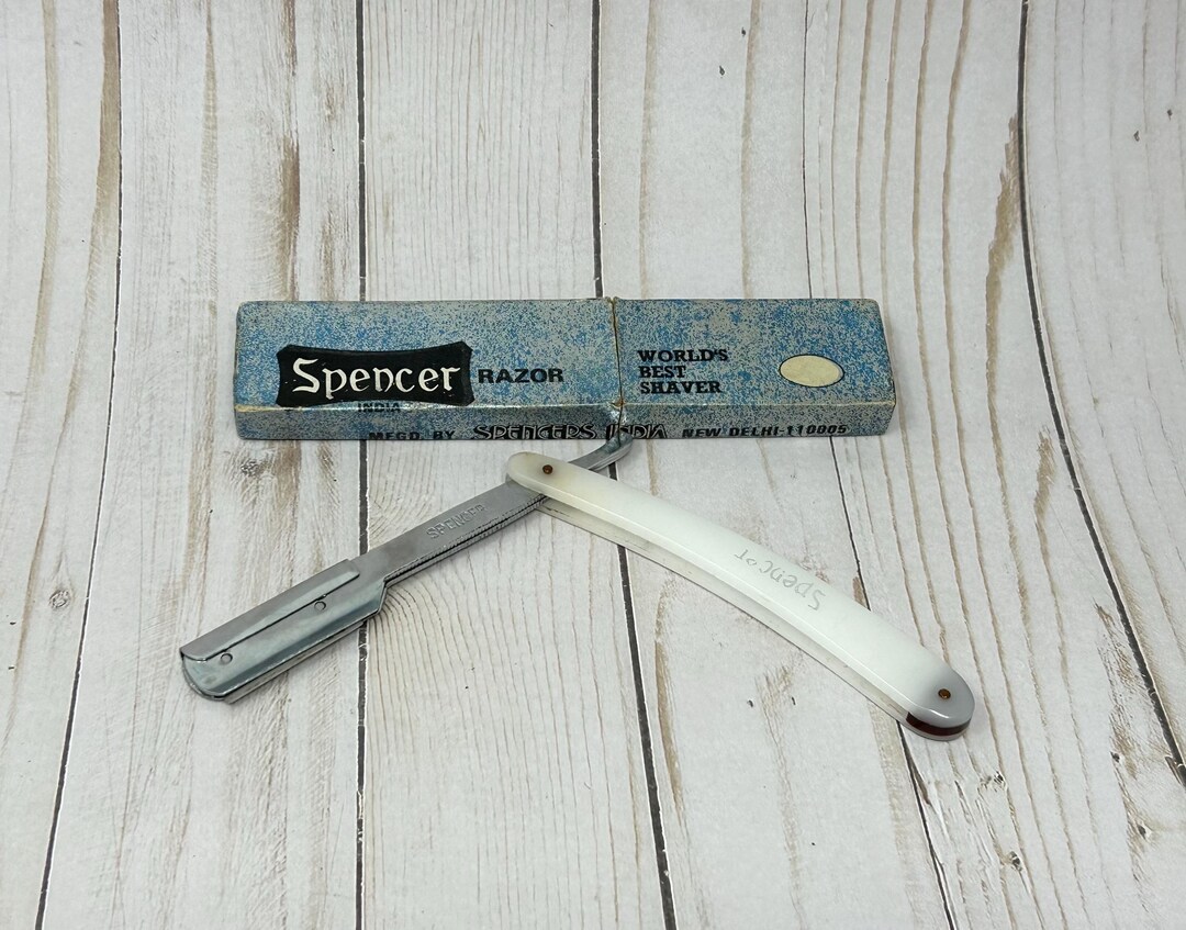 VINTAGE STRAIGHT RAZOR Spencer India in Original Box Old Fashioned ...