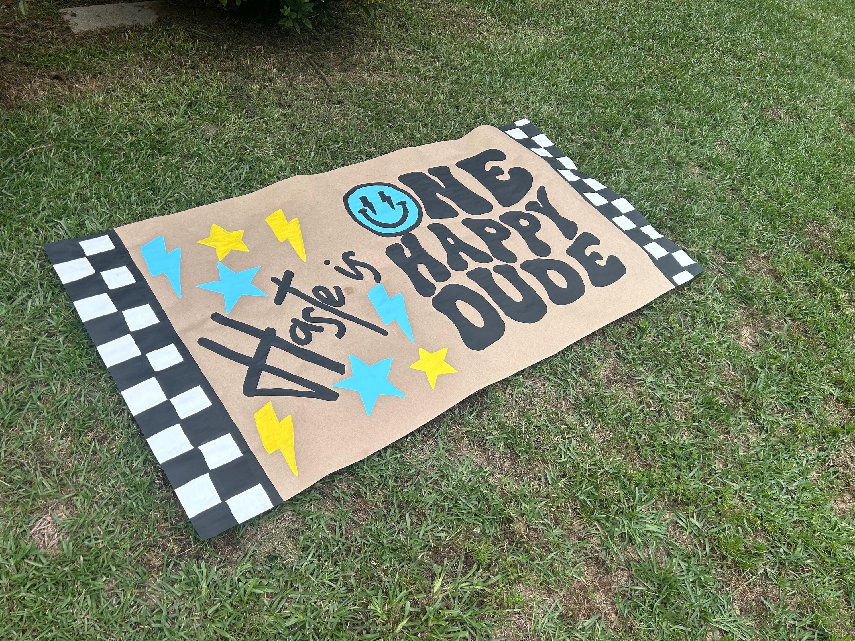 Retro Smiley Face Birthday Banner | Personalized Hand-painted Kraft ...