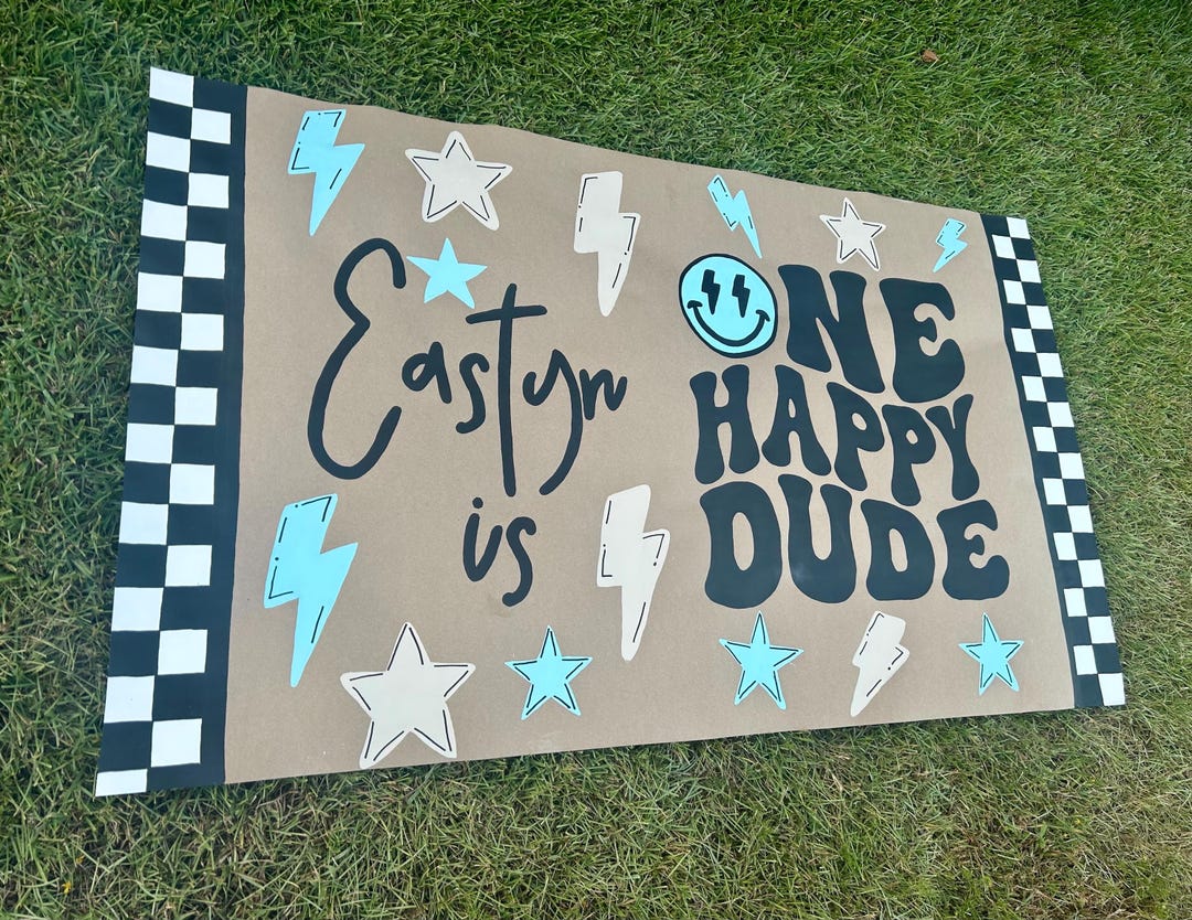 Retro Smiley Face Birthday Banner | Personalized Hand-painted Kraft ...