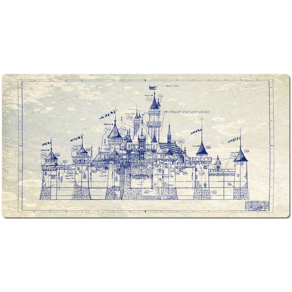 Desk Mat - Desk Pad - Disneyland - Castle - Blueprint - Mouse Pad ...