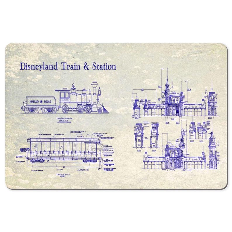 Desk Mat - Desk Pad - Disneyland - Train - Train Station - Blueprint ...