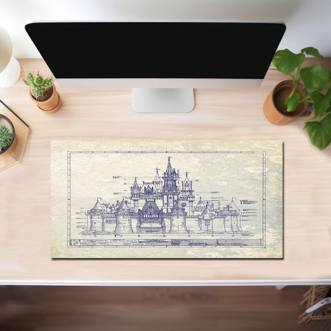 Desk Mat - Desk Pad - Castle - Disney World - Blueprint - Mouse Pad ...