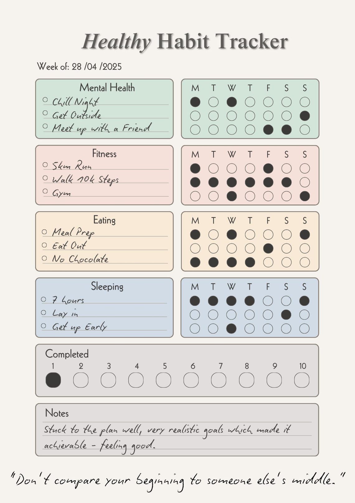 Habit Tracker With Motivational Quotes | 10-week Planner | Printable ...