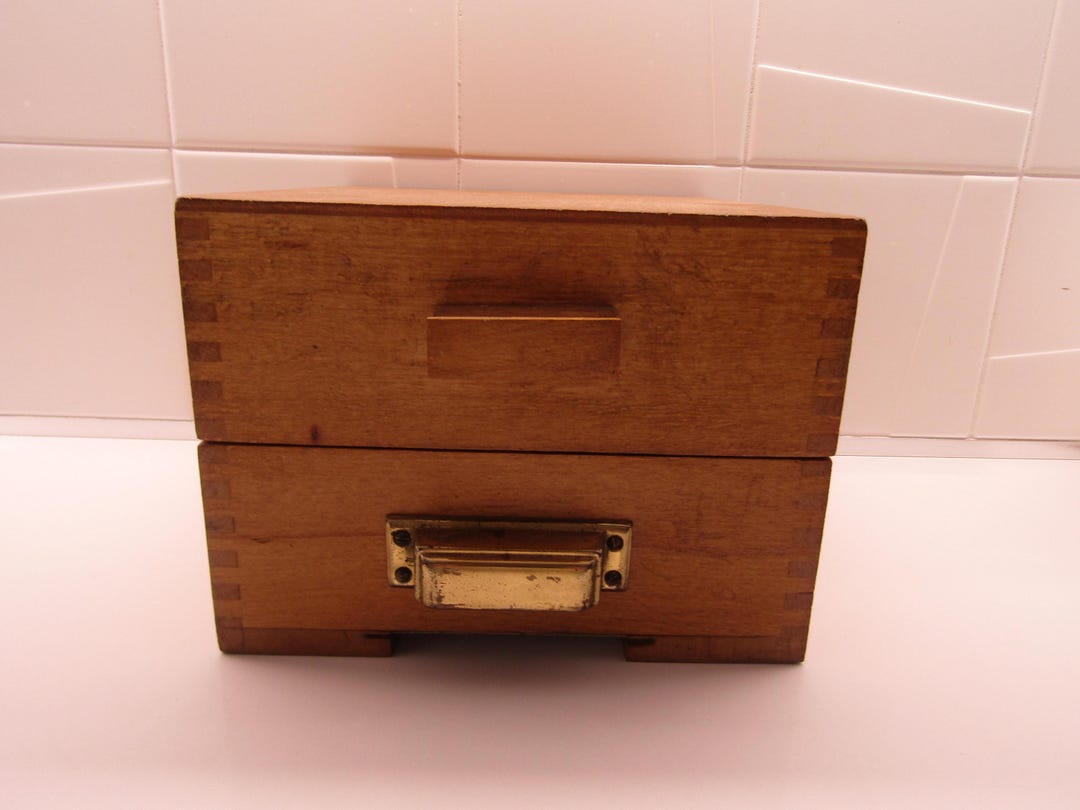 Antique Vintage Wooden Oak Library Card File Recipe Box--dovetailed - Etsy