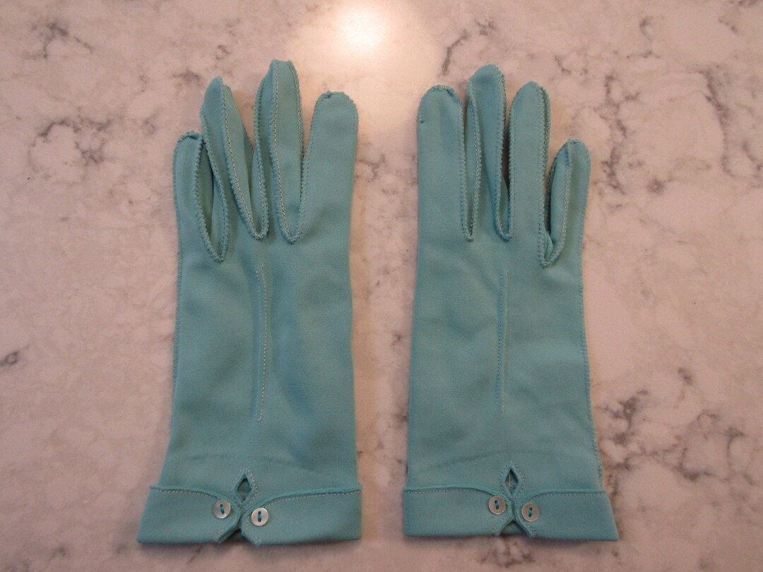 Vintage STETSON Turquoise Blue Nylon Gloves With Dainty Buttons - 8 ...