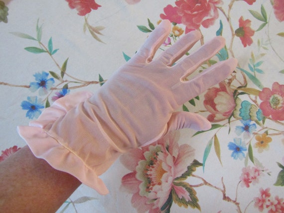 Vintage Sheer Blush Pink Tulle/Mesh Gloves with Squar… - Gem