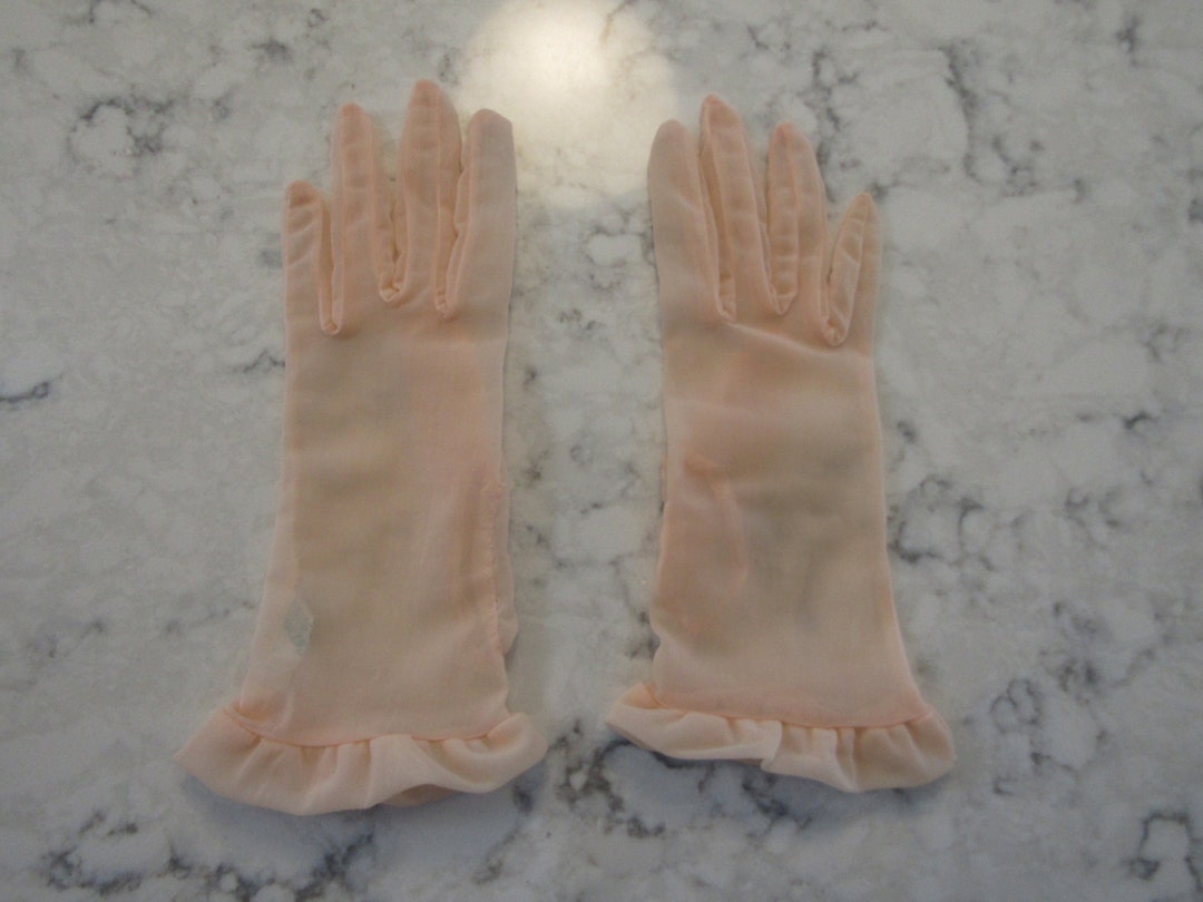 Vintage Sheer Pink Chiffon Gloves With Ruffles---9.5" Bracelet Length ...