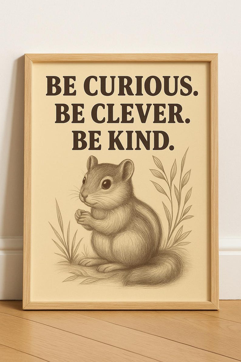 Be Curious Clever Kind – Chipmunk Wisdom Printable Wall Art, Pencil ...