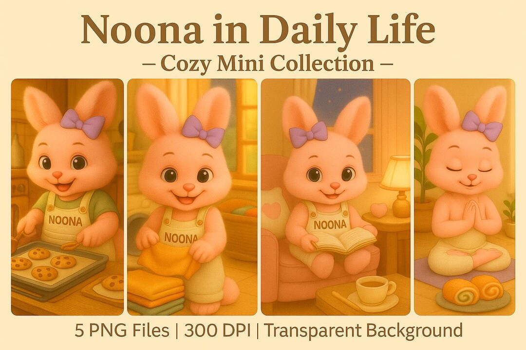 Noona in Daily Life – Printable Wall Art Set | Cute Bunny Illustrations ...