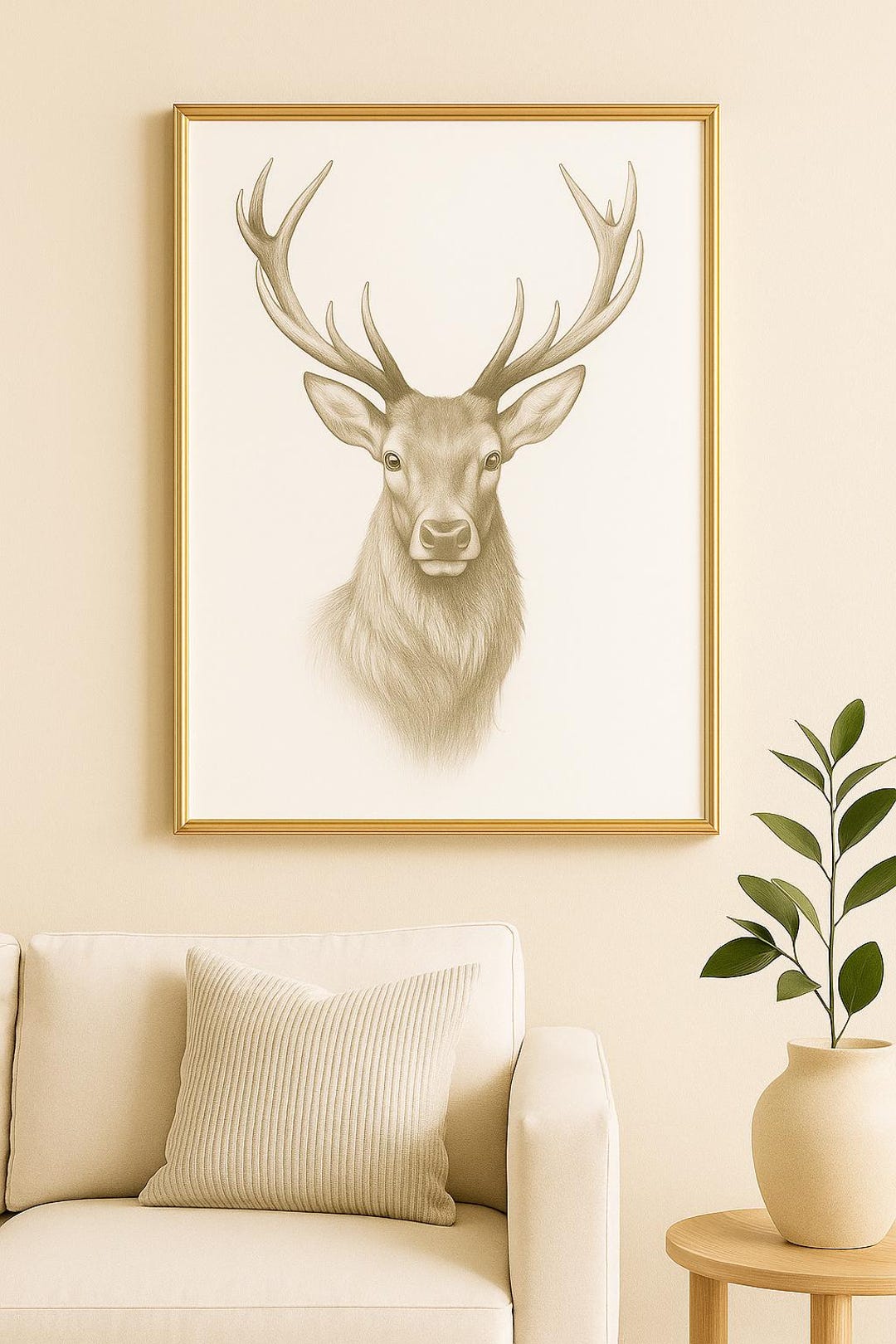 Serene Strength – Realistic Stag Pencil Drawing | Modern Rustic Animal ...