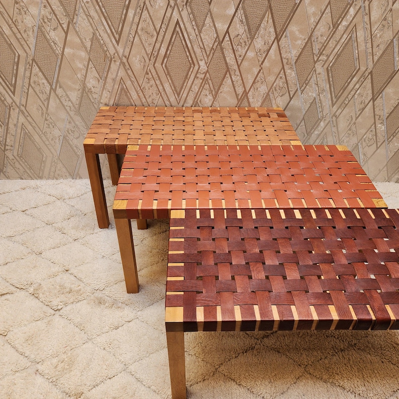 Custom Sized Leather Bench, Handmade With Woven Seat & Solid Wood Frame ...