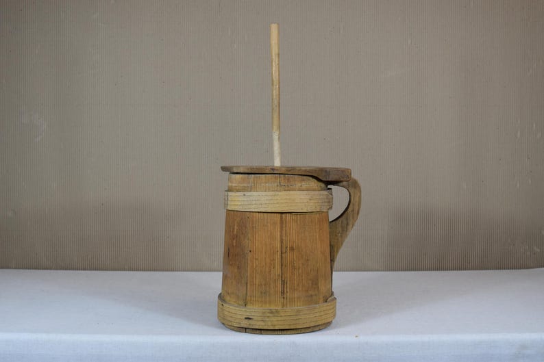 Antique Wooden Butter Churn - Primitive Butter Crock With Dasher ...