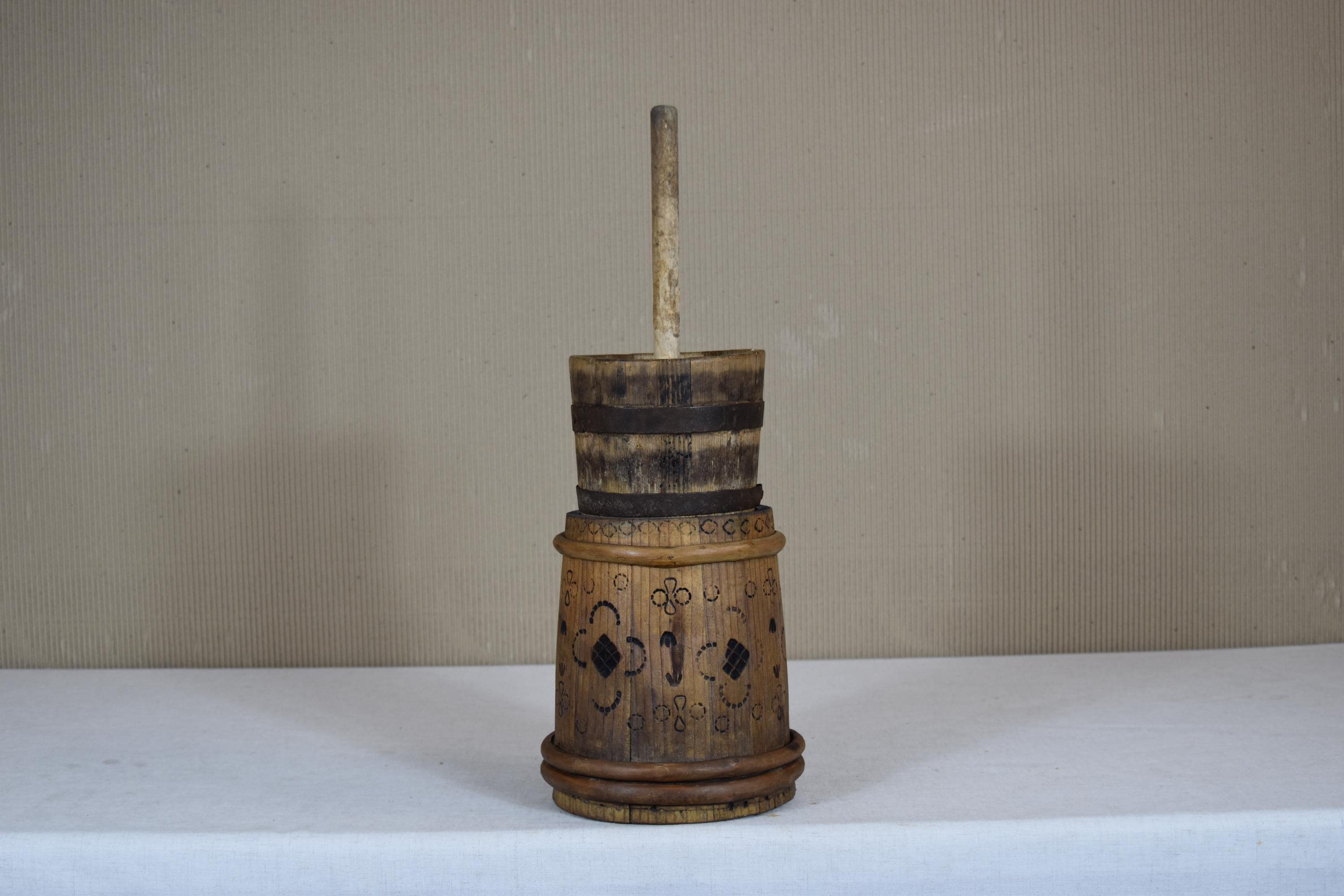 Antique Wooden Butter Churn - Rustic Farmhouse Kitchen Crock - Vintage ...