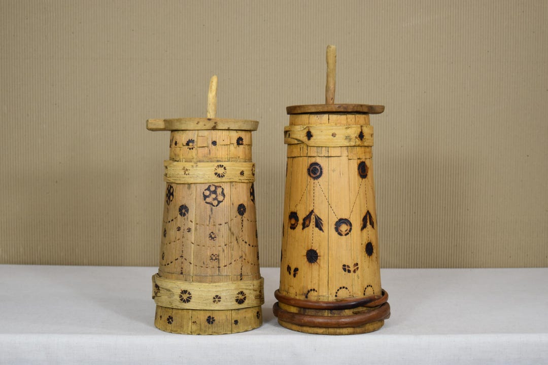 Antique Wooden Butter Churn - Primitive Butter Crock With Dasher ...