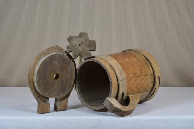 Antique Wooden Butter Churn - Primitive Butter Crock With Dasher ...