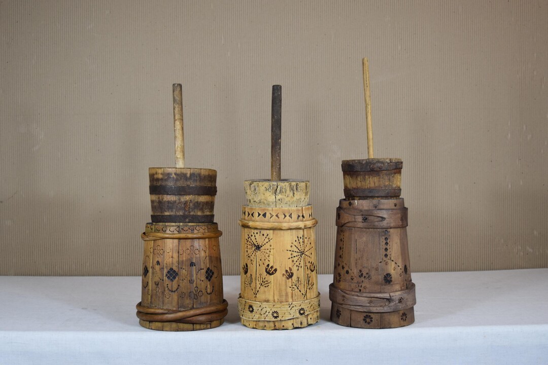 Antique Wooden Butter Churn - Rustic Farmhouse Kitchen Crock - Vintage ...