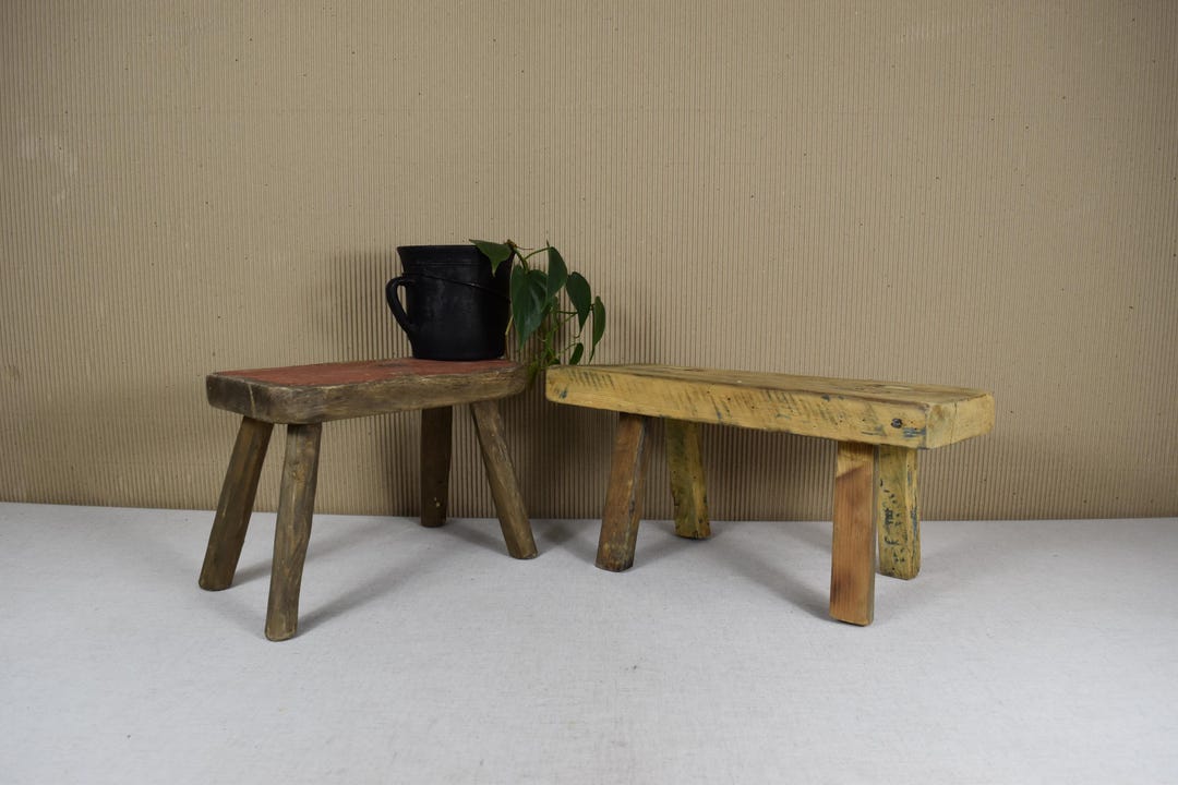Vintage Wooden Stool - Rustic Farmhouse Bench - Antique Wood Step Stool ...