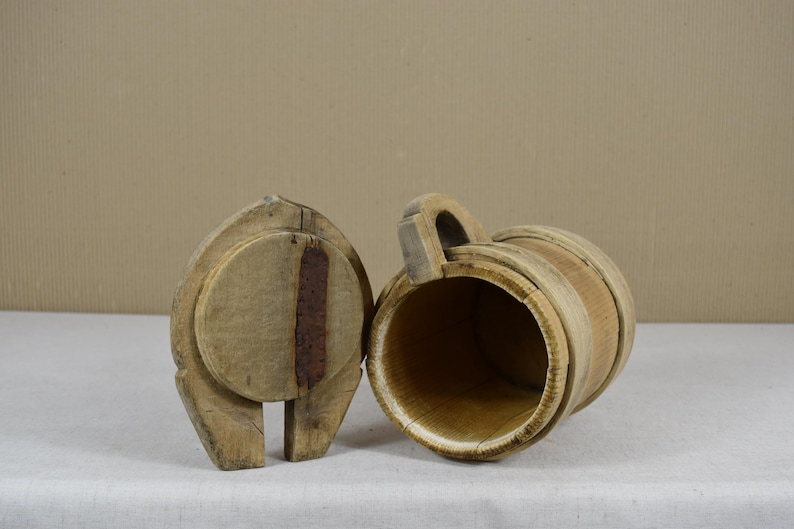 Antique Wooden Mug - Wooden Mug With Lid - Hand Carved Rustic Tankard ...