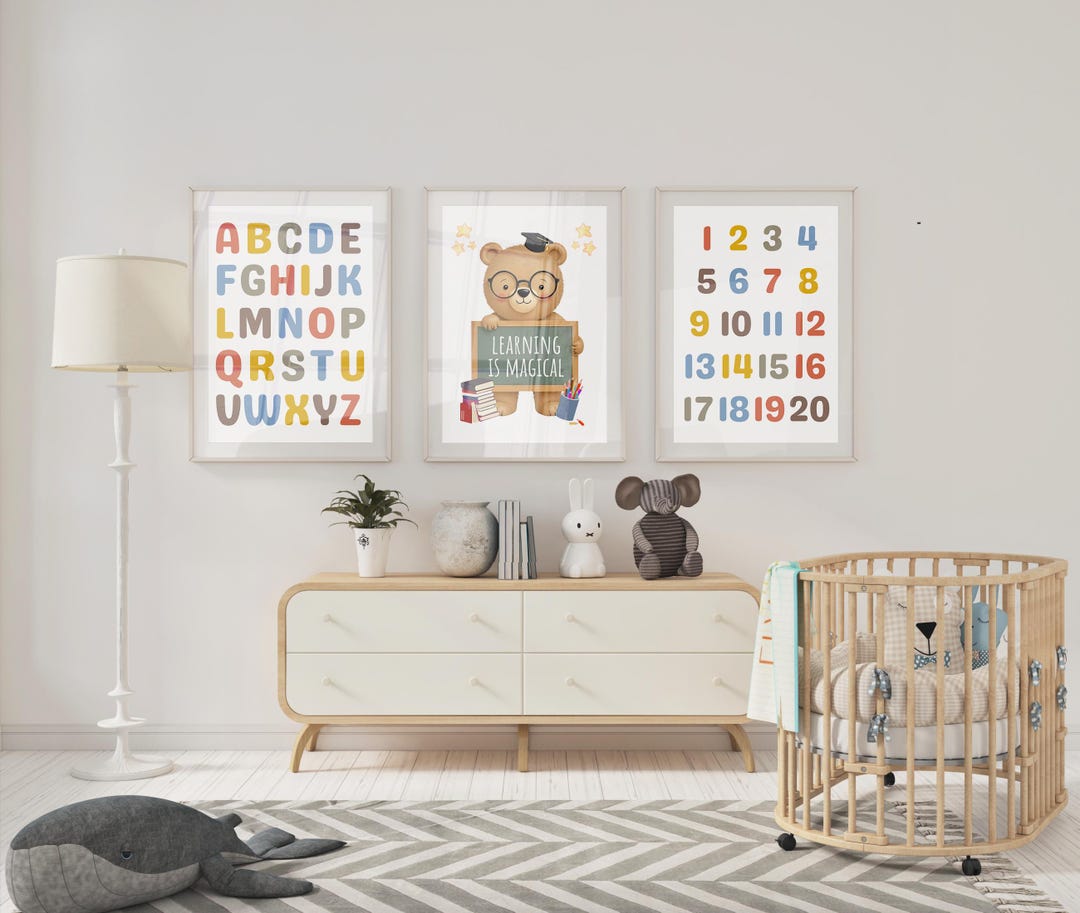 ABC 123 Nursery Wall Art Printable – Set of 3 Educational Posters ...