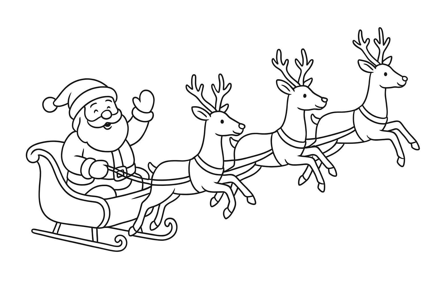 Santa Claus Flying Reindeer Coloring Sheet – Festive Kids Activity ...