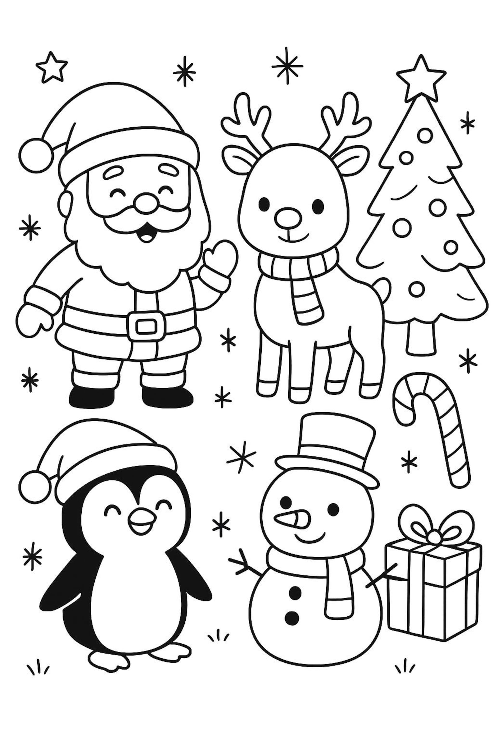 Cute Christmas Coloring Page Printables Santa, Reindeer, Snowman and ...