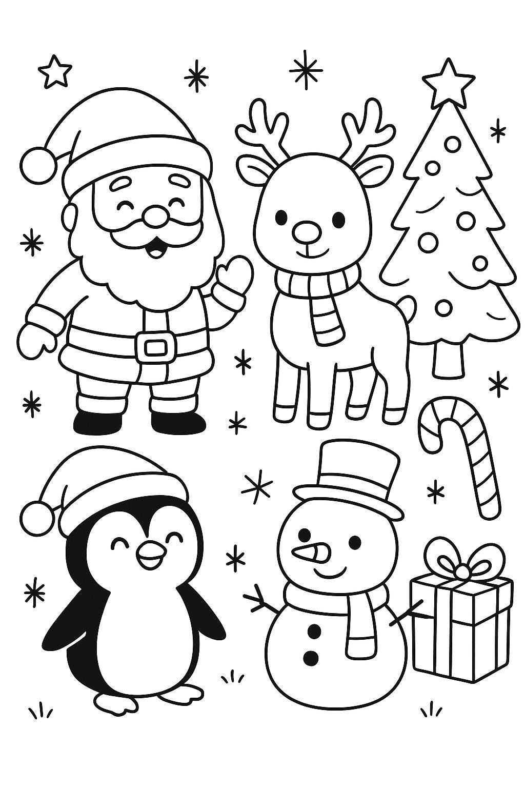 Cute Christmas Coloring Page Printables Santa, Reindeer, Snowman and ...