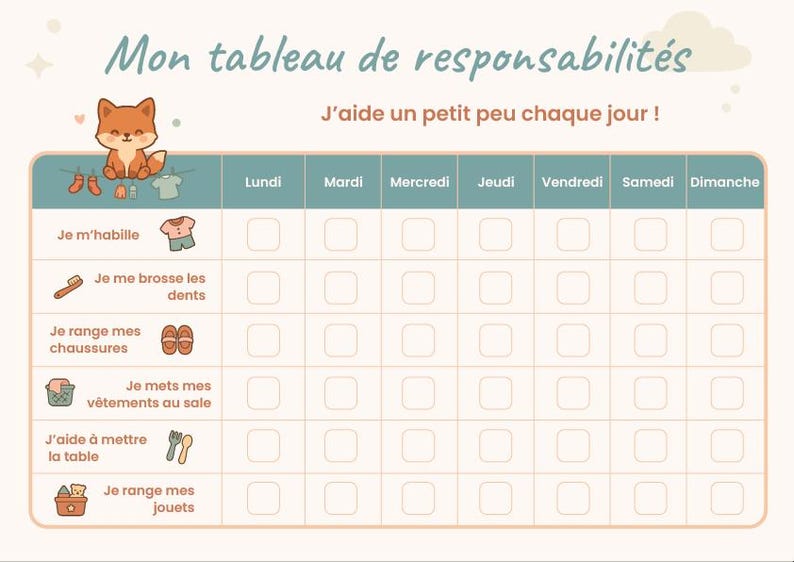 Printable Responsibility Chart for Children 3-6 Years Old | Printable ...