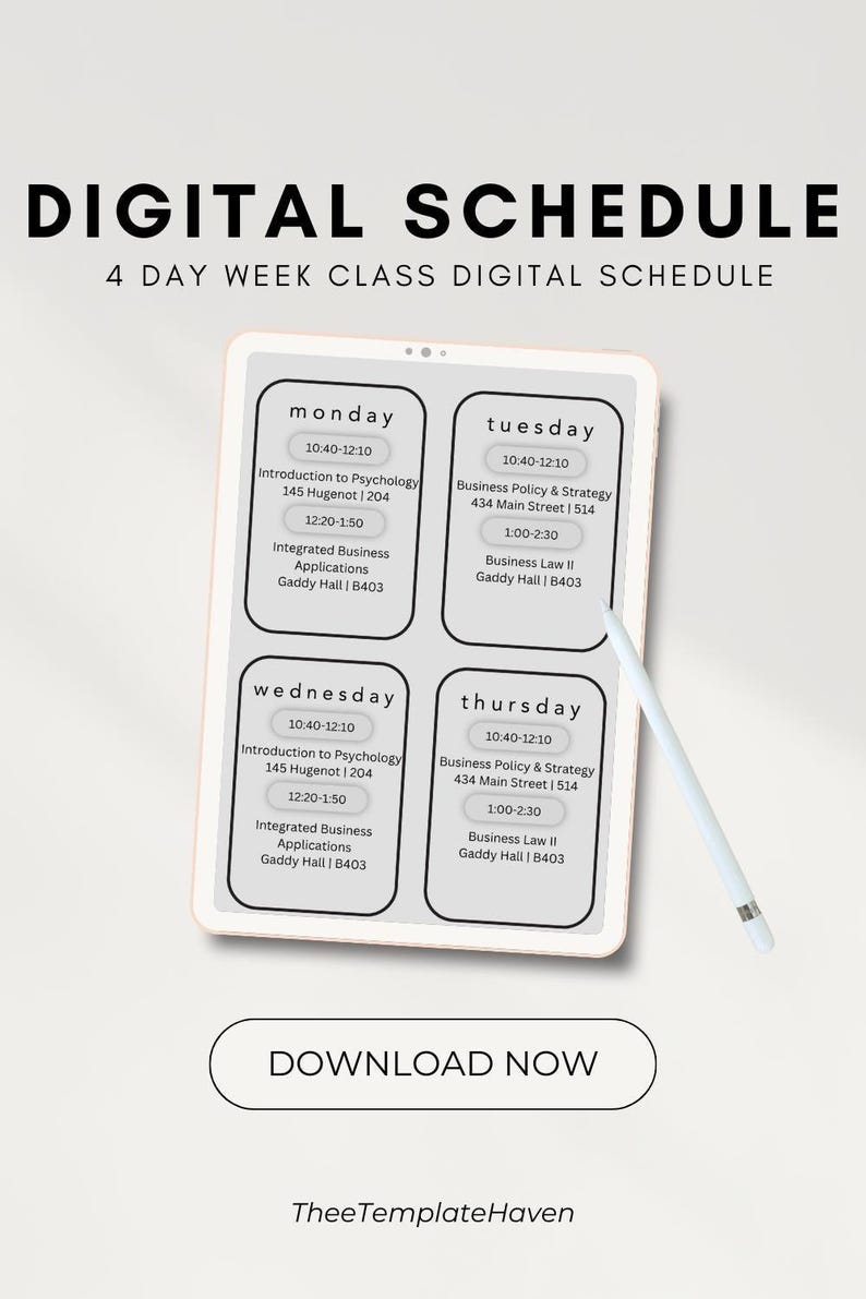 Digital Class Schedule Template - Etsy