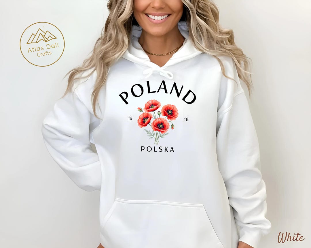 Poland Hoodie, Polska Red Poppies Flower Pullover, Vintage Polish ...