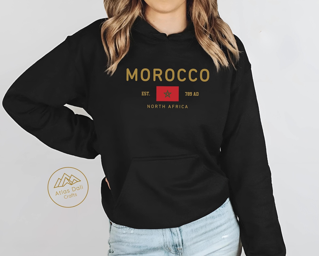Morocco Hoodie, North Africa Flag Hooded Sweatshirt,moroccan Heritage ...