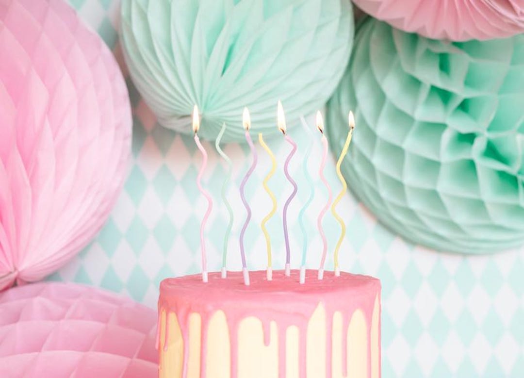 Curly Pastel Birthday Candles, Tall Spiral Candles, Set of 8, Extra ...