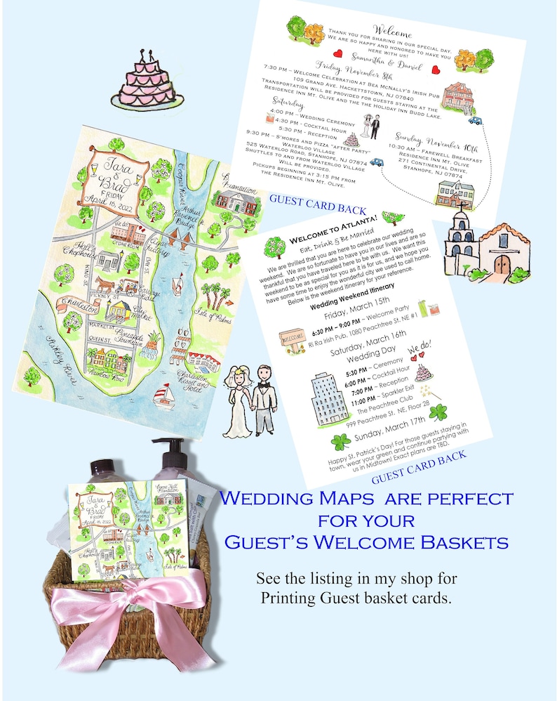 Custom Wedding Map - Montauk - Hand Drawn Wedding Map-watercolor Map ...