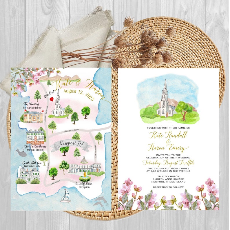 Wedding Map, Custom Map With Invitation Option, Custom Hand Drawn ...