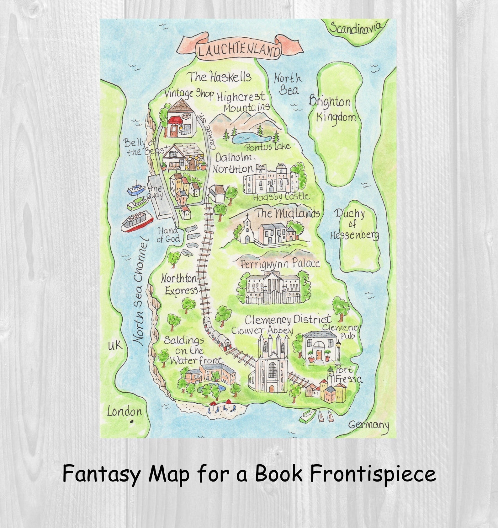 Custom Fantasy Map, Book Frontispiece Map, Watercolor Map, Hand Drawn ...