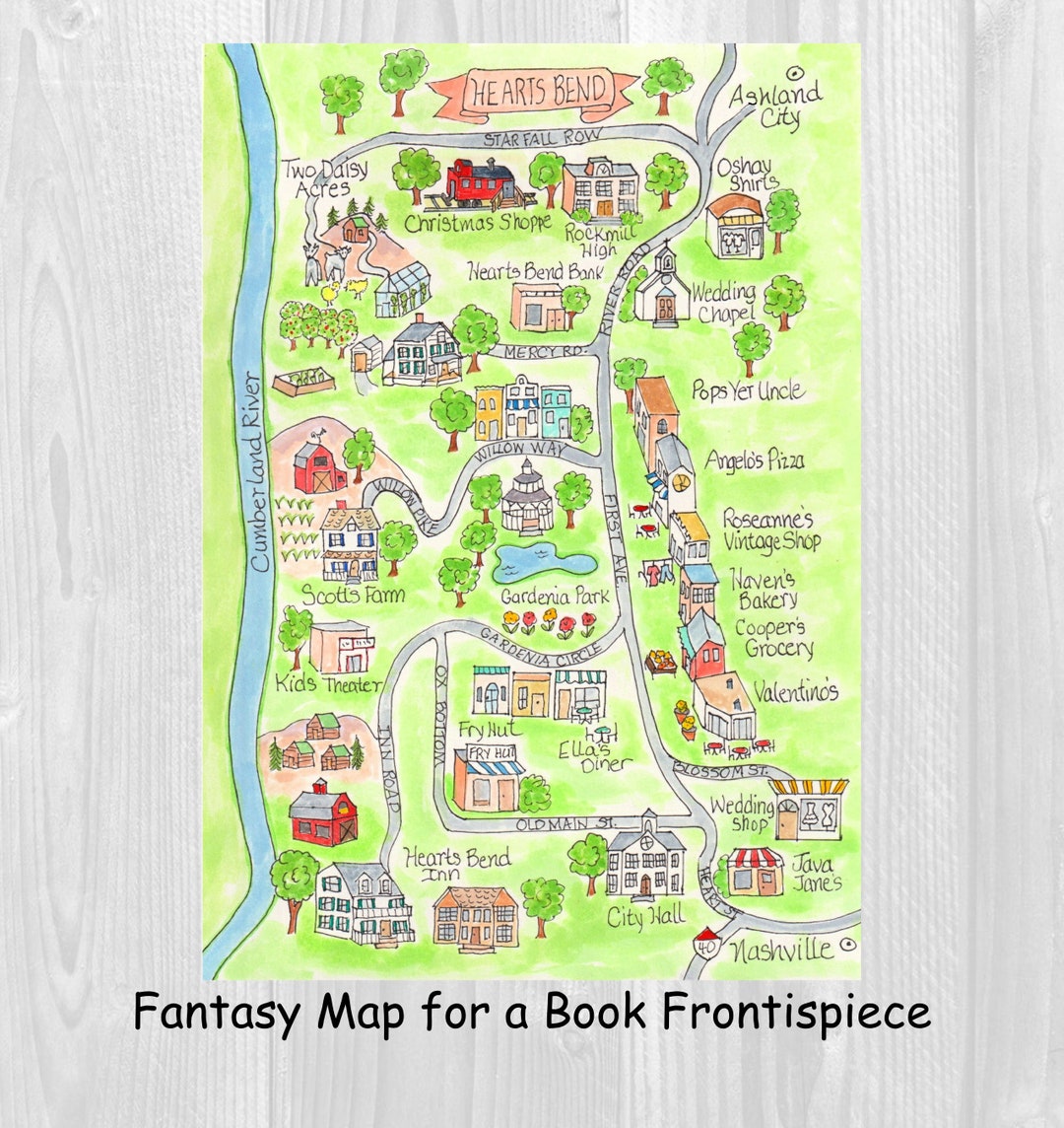 Custom Fantasy Map, Book Frontispiece Map, Watercolor Map, Hand Drawn ...